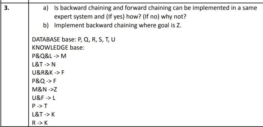 Solved 3. a) Is backward chaining and forward chaining can | Chegg.com