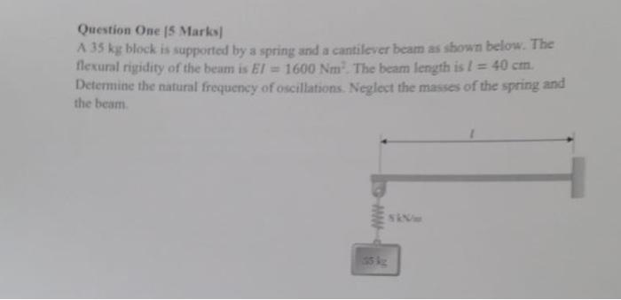 Solved Question One [5 Marks] A 35 kg block is supported by | Chegg.com