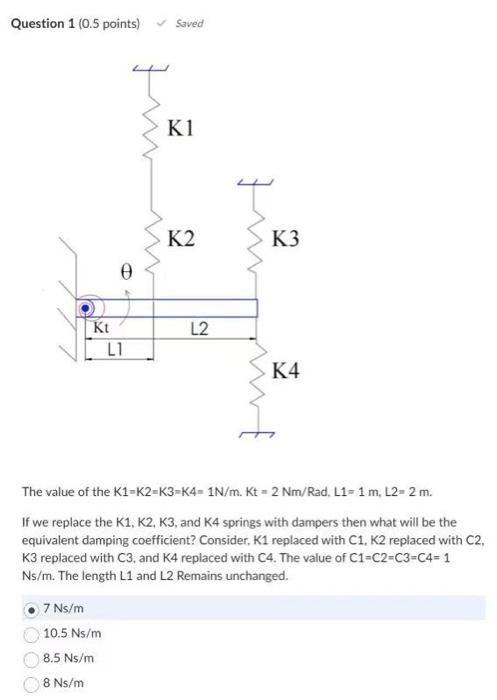 Solved The value of the K1=K2=K3=K4=1 N/m.Kt=2Nm/Rad,L1=1 m, | Chegg.com