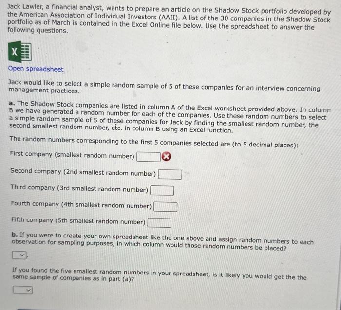 Solved Jack Lawler, a financial analyst, wants to prepare an | Chegg.com