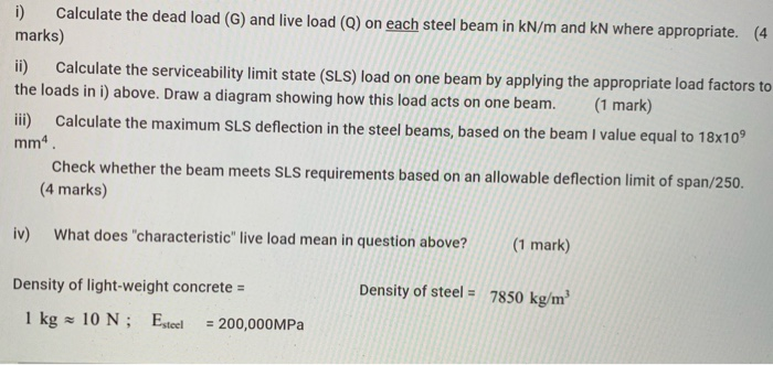 i) Calculate the dead load (G) and live load (Q) on | Chegg.com