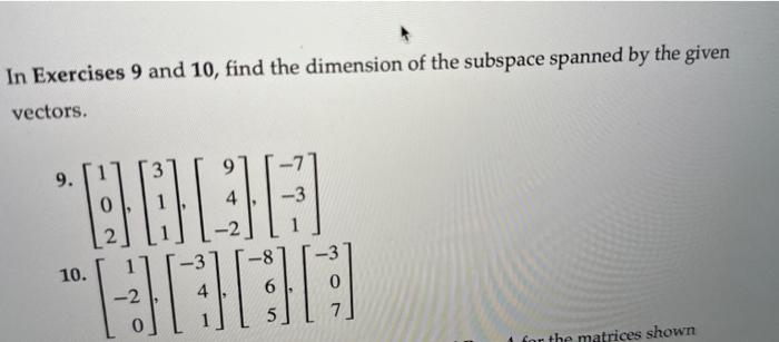Solved In Exercises 9 and 10, find the dimension of the | Chegg.com