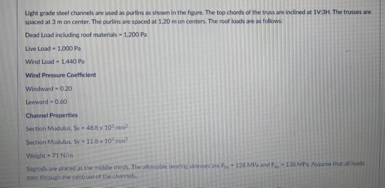 Light grade steel channels are used as purlins as | Chegg.com