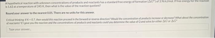 Solved A hypothetical reaction with unknown concentrations | Chegg.com