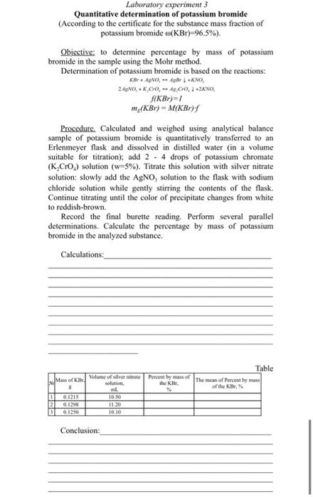 Solved Laboratory experiment 3 Quantitative determination of | Chegg.com