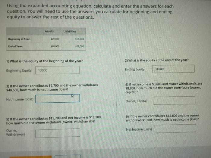 Solved Using the expanded accounting equation, calculate and | Chegg.com
