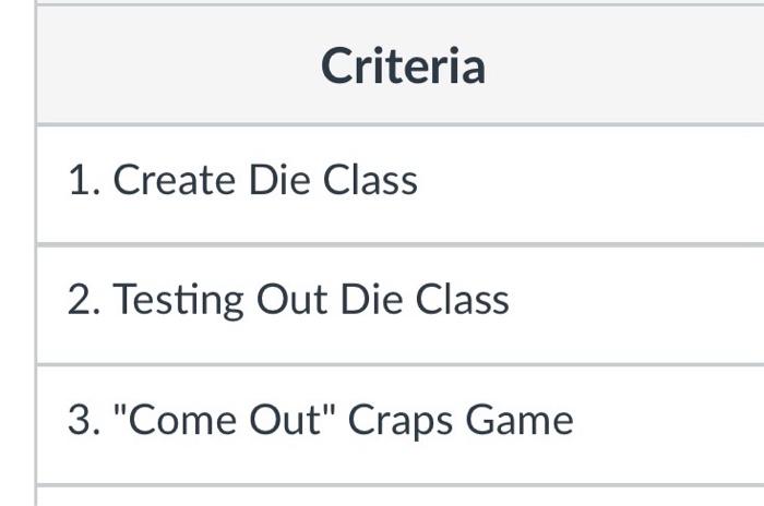 Solved Laboratory 10A: Creating the Die Class - In a module | Chegg.com