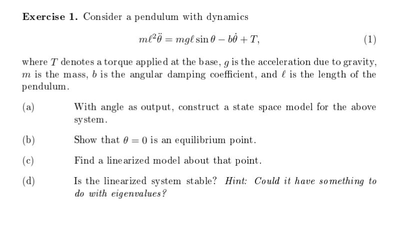 Solved Exercise 1. ﻿Consider a pendulum with | Chegg.com