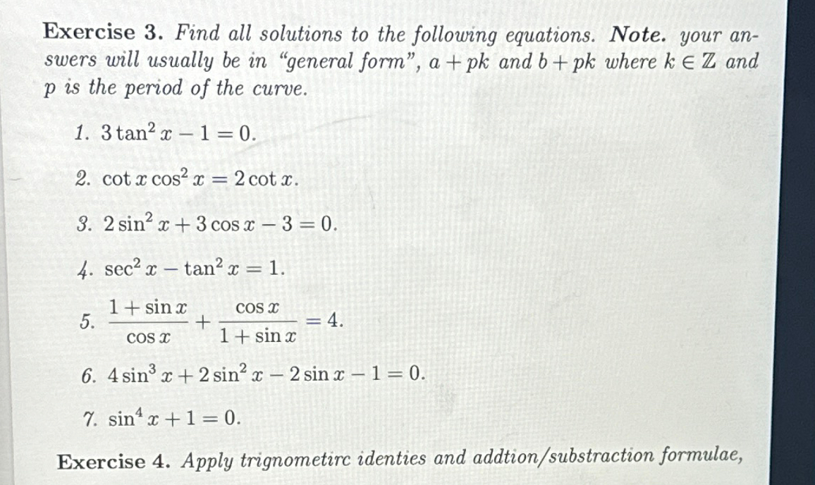 Solved Exercise 3. ﻿Find all solutions to the following | Chegg.com