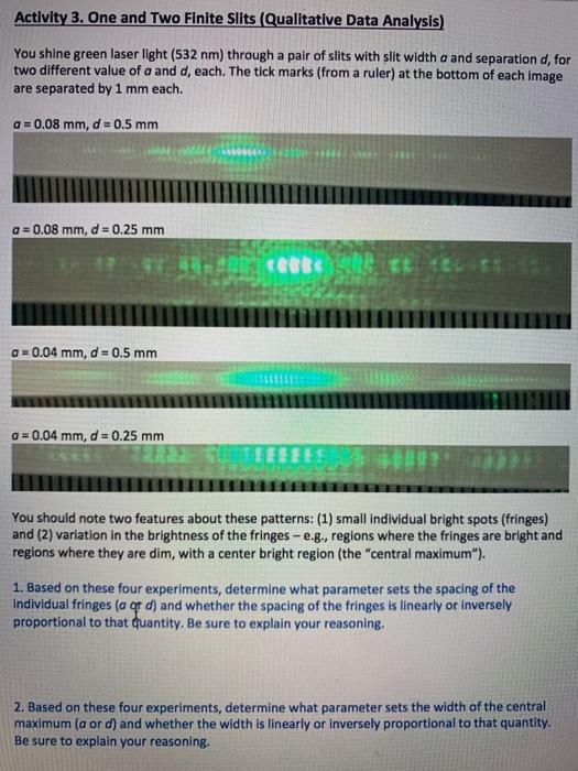 Solved Activity 3. One and Two Finite Slits (Qualitative | Chegg.com