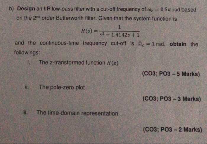 Solved b) Design an IIR low-pass filter with a cut-off | Chegg.com