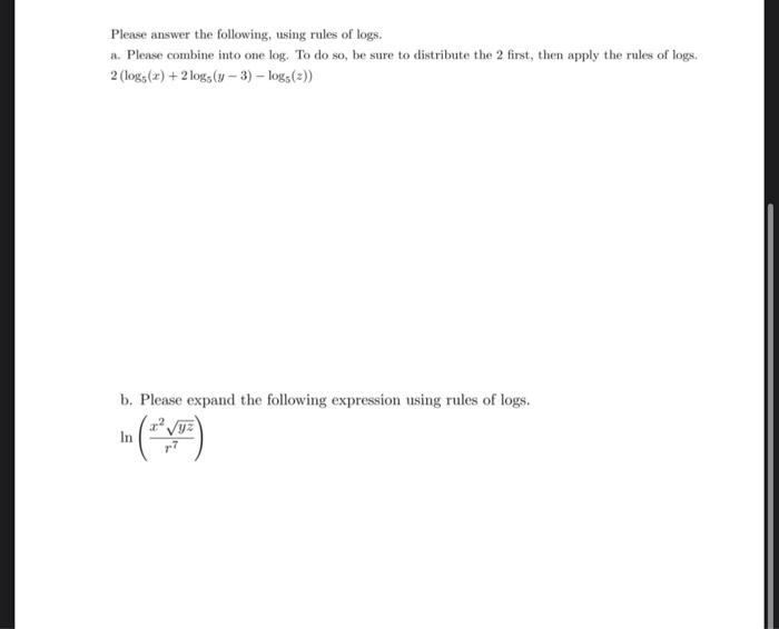 Solved Please answer the following, using rules of logs. a. | Chegg.com
