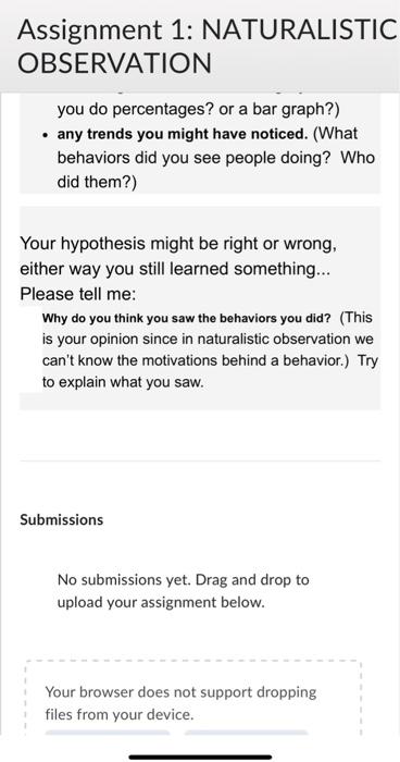 Assignment 1: NATURALISTIC OBSERVATION Instructions | Chegg.com