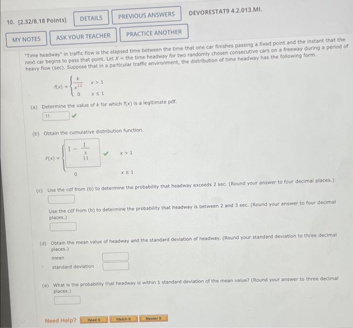 Solved DETAILS PREVIOUS ANSWERS DEVORESTAT9 4.2.013.MI. 10. | Chegg.com