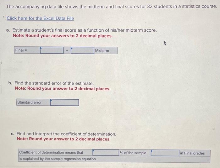 Solved The accompanying data file shows the midterm and | Chegg.com