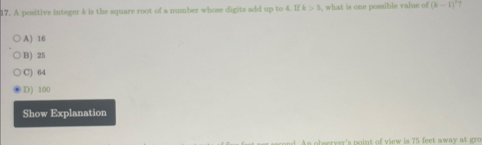 Solved A positive integer k ﻿is the square root of a number | Chegg.com