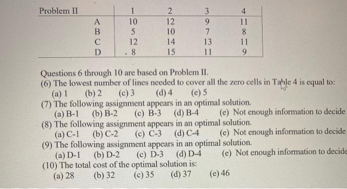 Solved Questions 6 through 10 are based on Problem II. (6) | Chegg.com