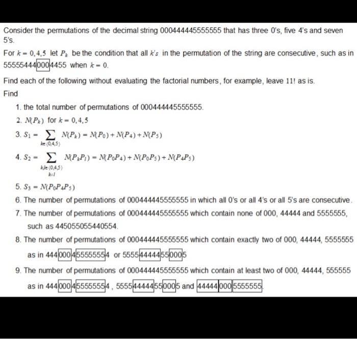 Solved Consider the permutations of the decimal string | Chegg.com