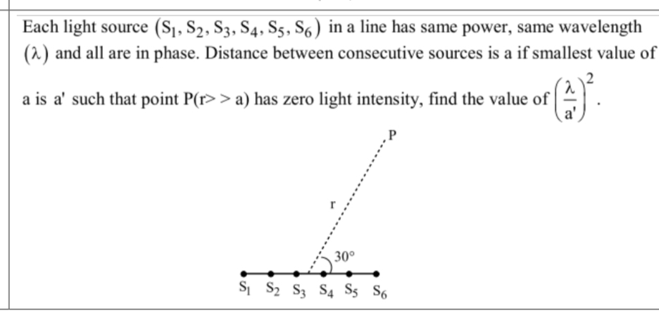 Solved Each light source (S1,S2,S3,S4,S5,S6) ﻿in a line has | Chegg.com