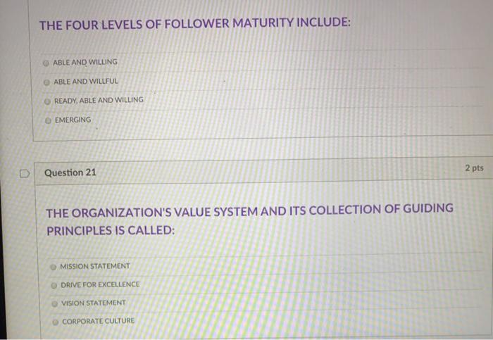 Solved THE FOUR LEVELS OF FOLLOWER MATURITY INCLUDE: ABLE | Chegg.com