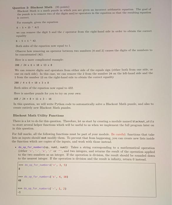 Question 2: Blackout Math (85 points) Blackout Math b | Chegg.com