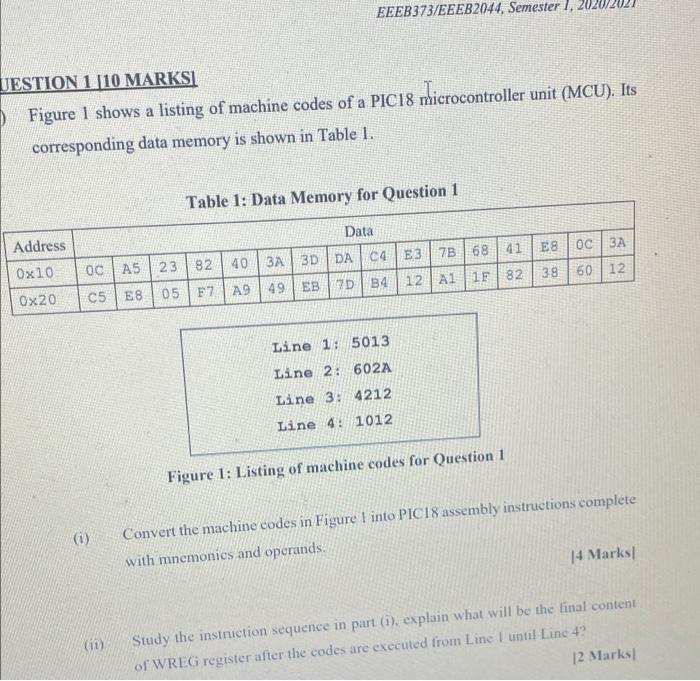 Solved EEEB373/EEEB2044. Semester 1, 2020) UESTION 1 10 | Chegg.com