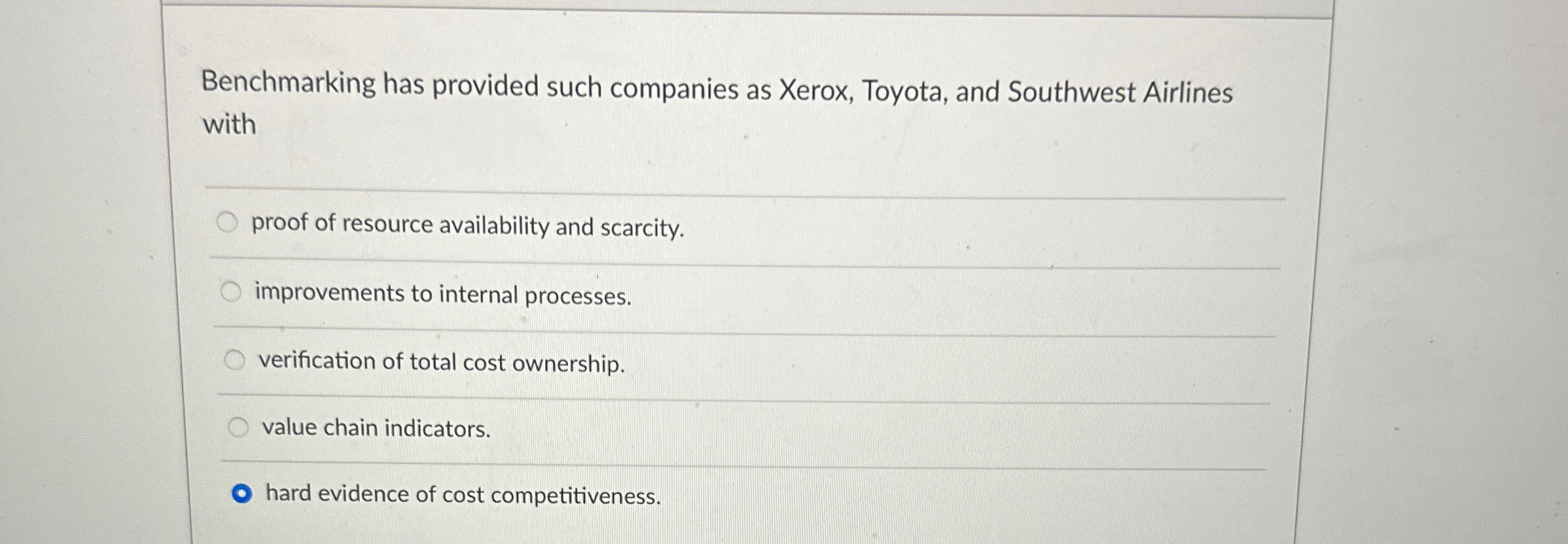 Solved Benchmarking has provided such companies as Xerox, | Chegg.com