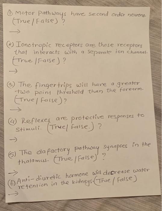 Solved O Motor path ways have second order neurons. | Chegg.com