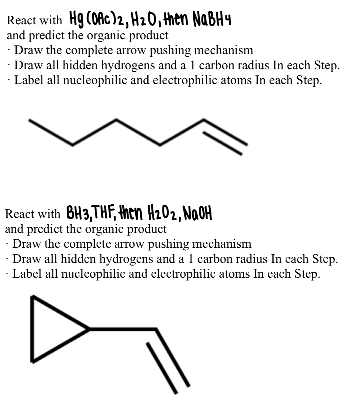 Solved React with Hg(OAC)2,H2O, ﻿then NaBH4 ﻿React with BH3, | Chegg.com