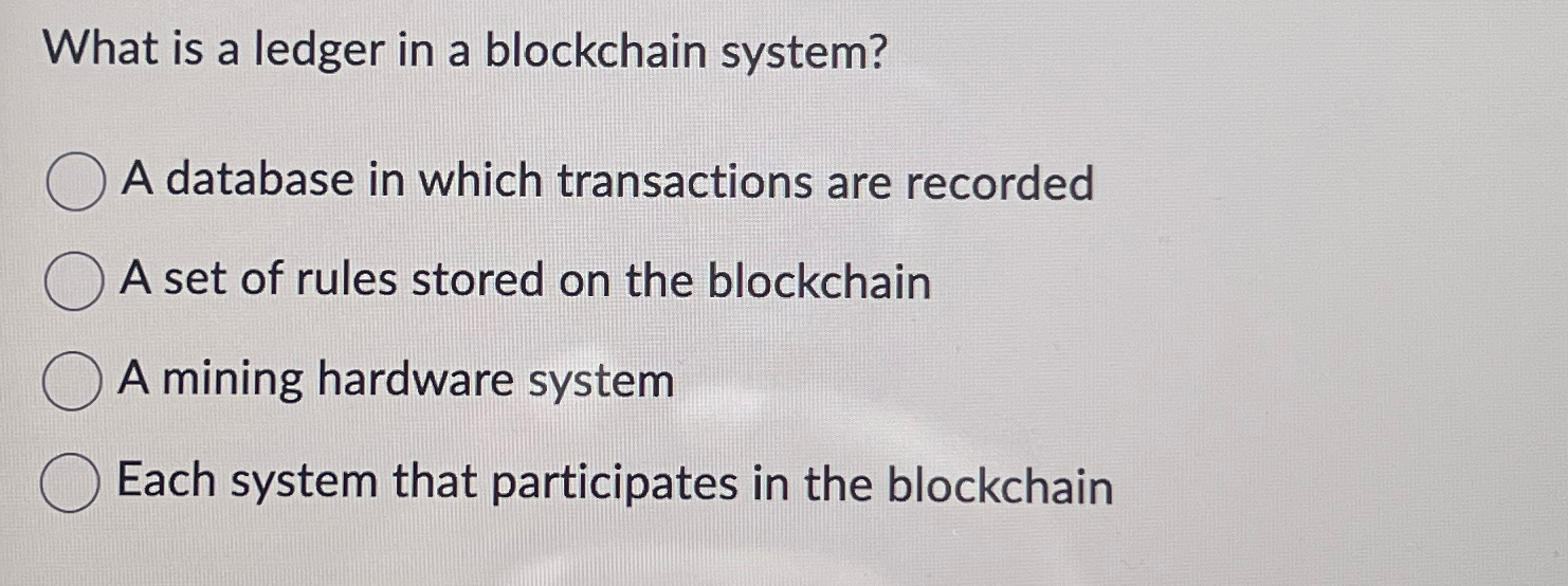 Solved What is a ledger in a blockchain system?A database in | Chegg.com