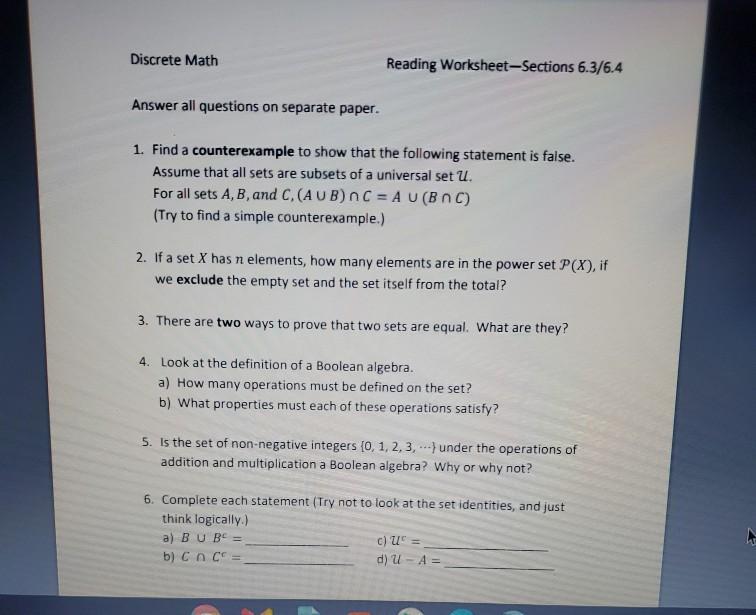 Solved Discrete Math Reading Worksheet-Sections 6.3/6.4 | Chegg.com