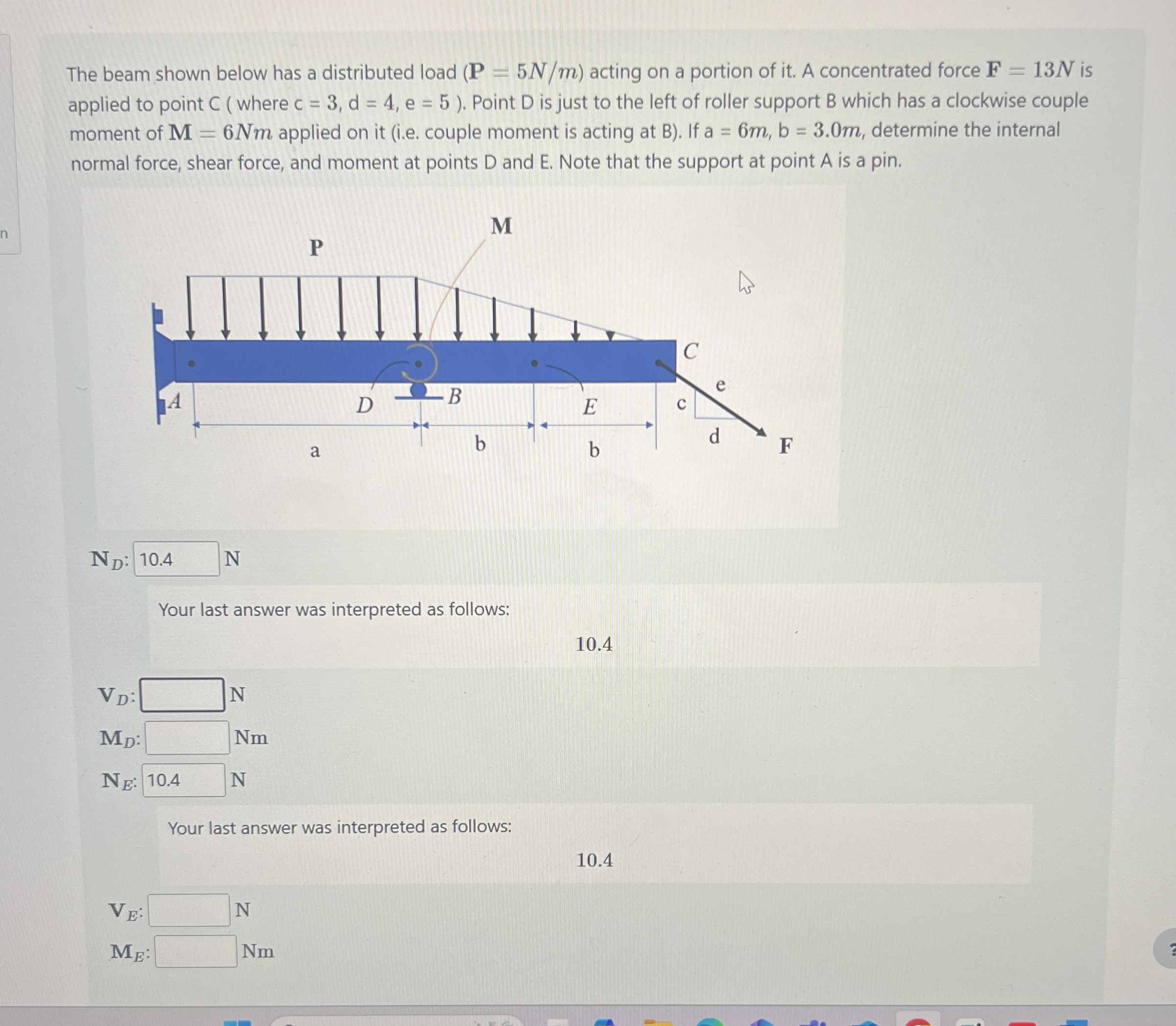 Solved The beam shown below has a distributed load | Chegg.com