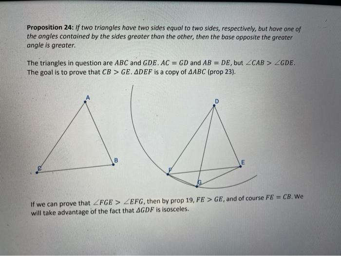 Solved Proposition 24: If two triangles have two sides equal | Chegg.com