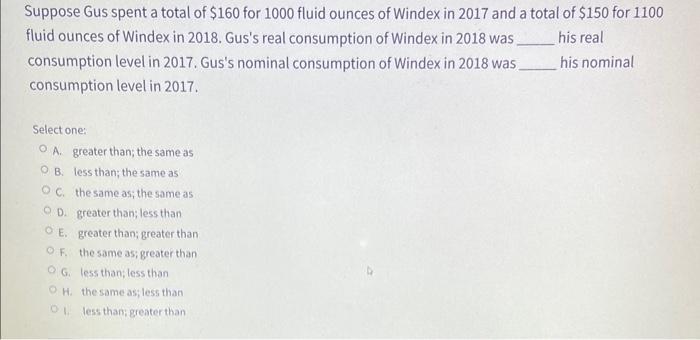 Solved Suppose Gus spent a total of $160 for 1000 fluid | Chegg.com