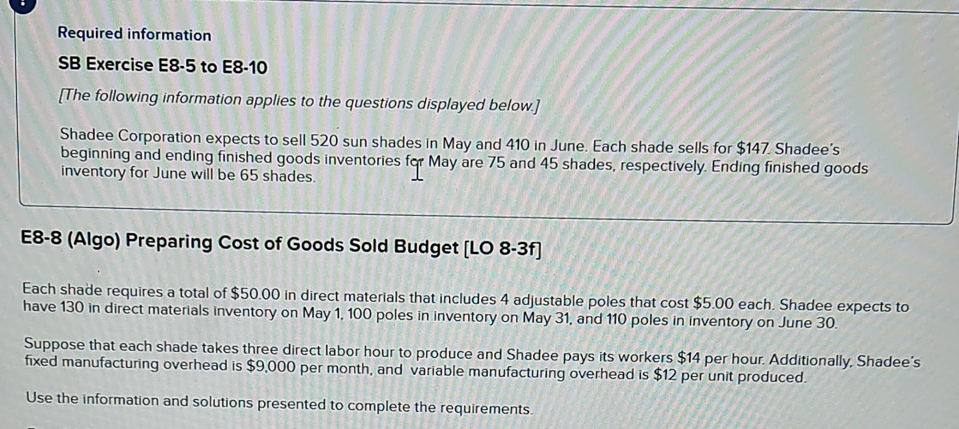 Solved Required information SB Exercise E8-5 to E8-10 [The | Chegg.com