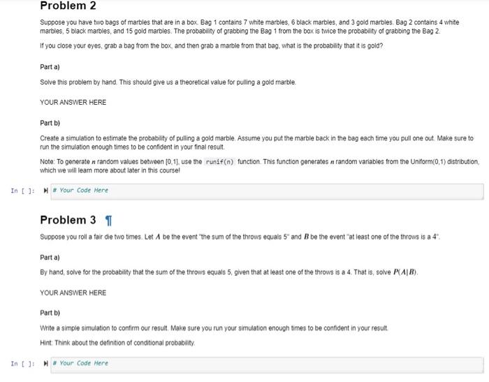 Solved Problem 2 Suppose you have two bags of marbles that | Chegg.com