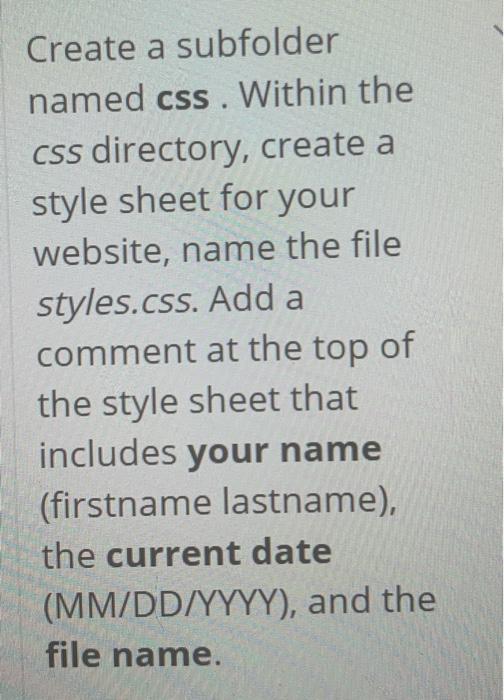 Solved Create A Subfolder Named Css Within The Css Chegg