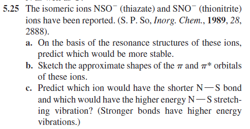 Solved 5.25 The isomeric ions NSO (thiazate) and | Chegg.com