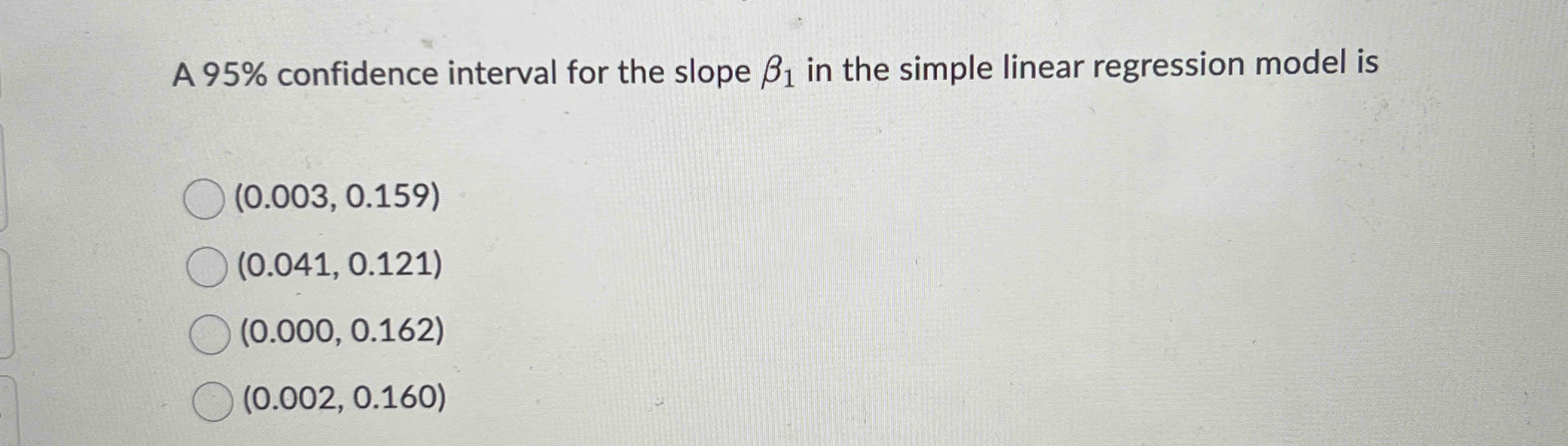 Solved A 95\% ﻿confidence interval for the slope | Chegg.com