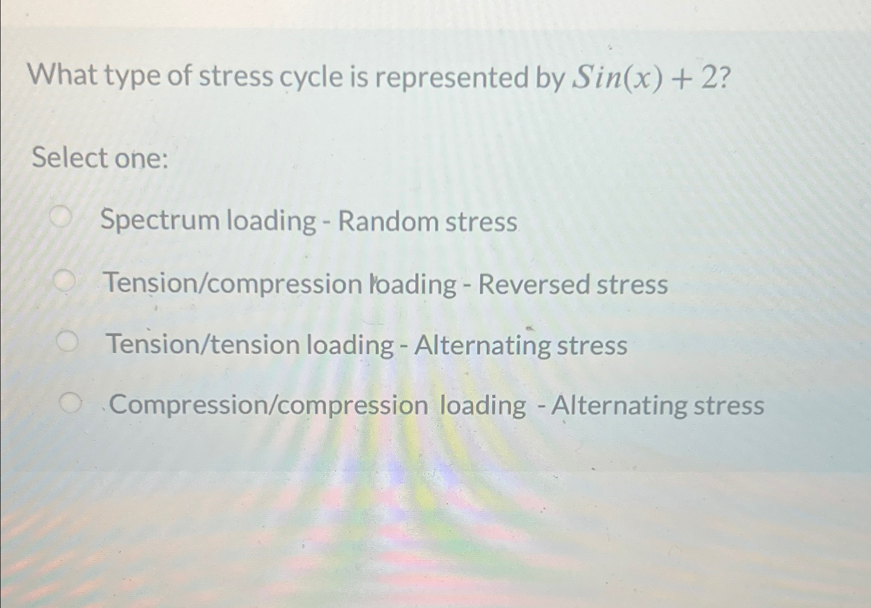 Solved What type of stress cycle is represented by | Chegg.com