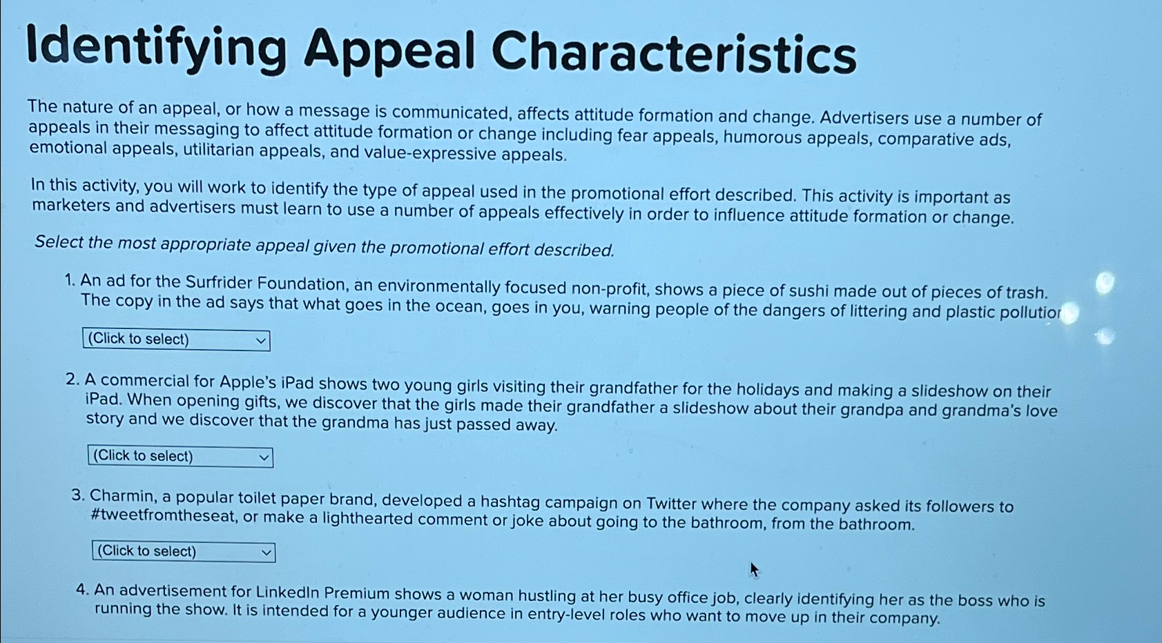 Solved Identifying Appeal CharacteristicsThe nature of an | Chegg.com