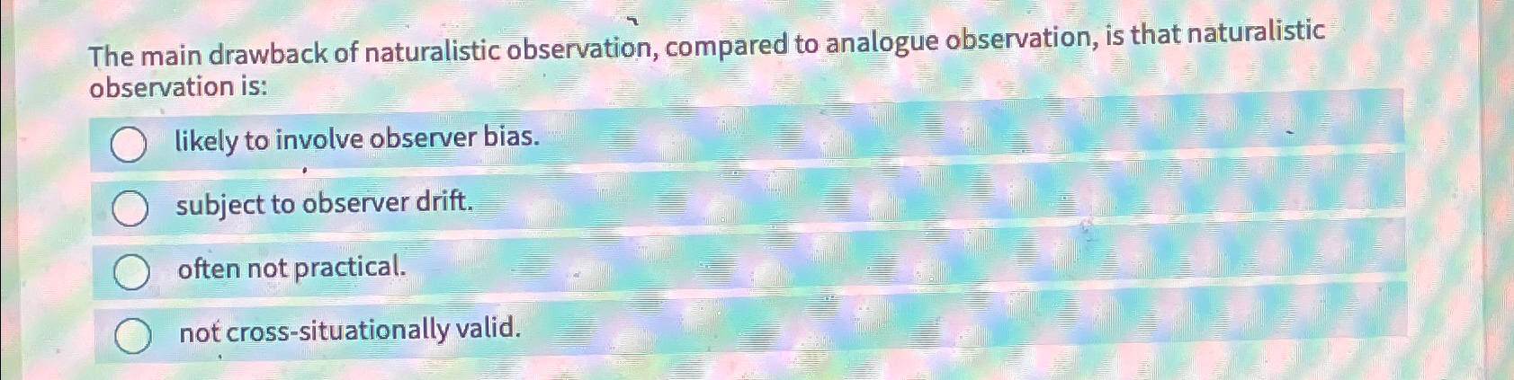 Solved The main drawback of naturalistic observation, | Chegg.com