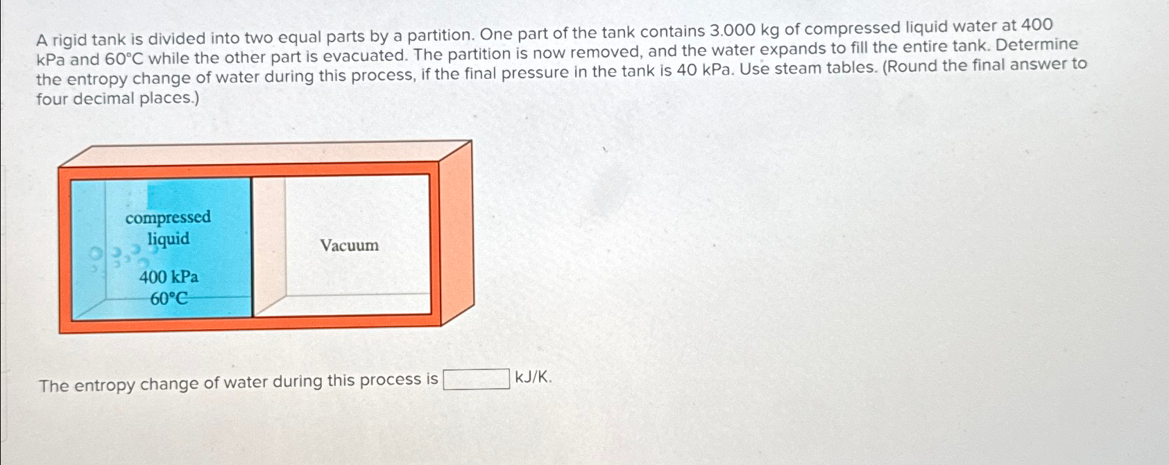 Solved A rigid tank is divided into two equal parts by a | Chegg.com