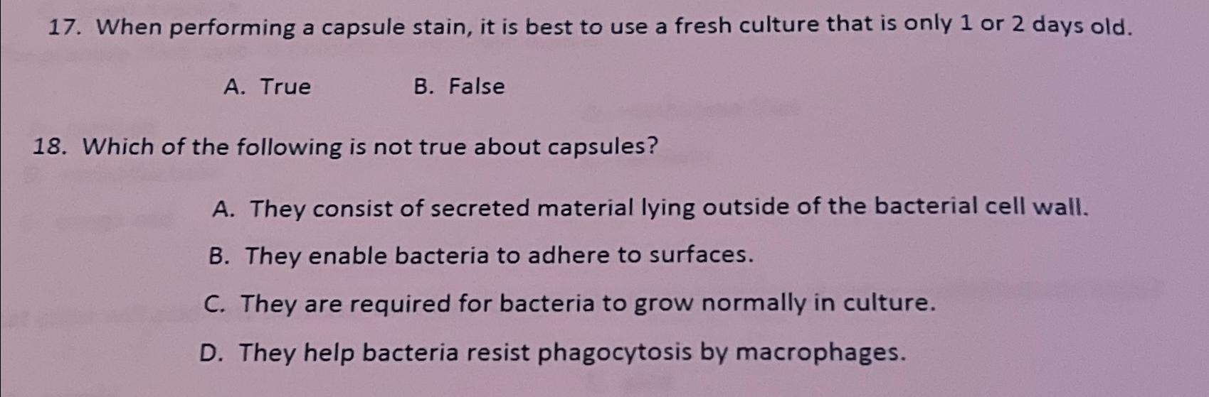 Solved When performing a capsule stain, it is best to use a | Chegg.com