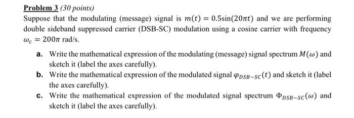 Solved Problem 3 ( 30 points) Suppose that the modulating | Chegg.com