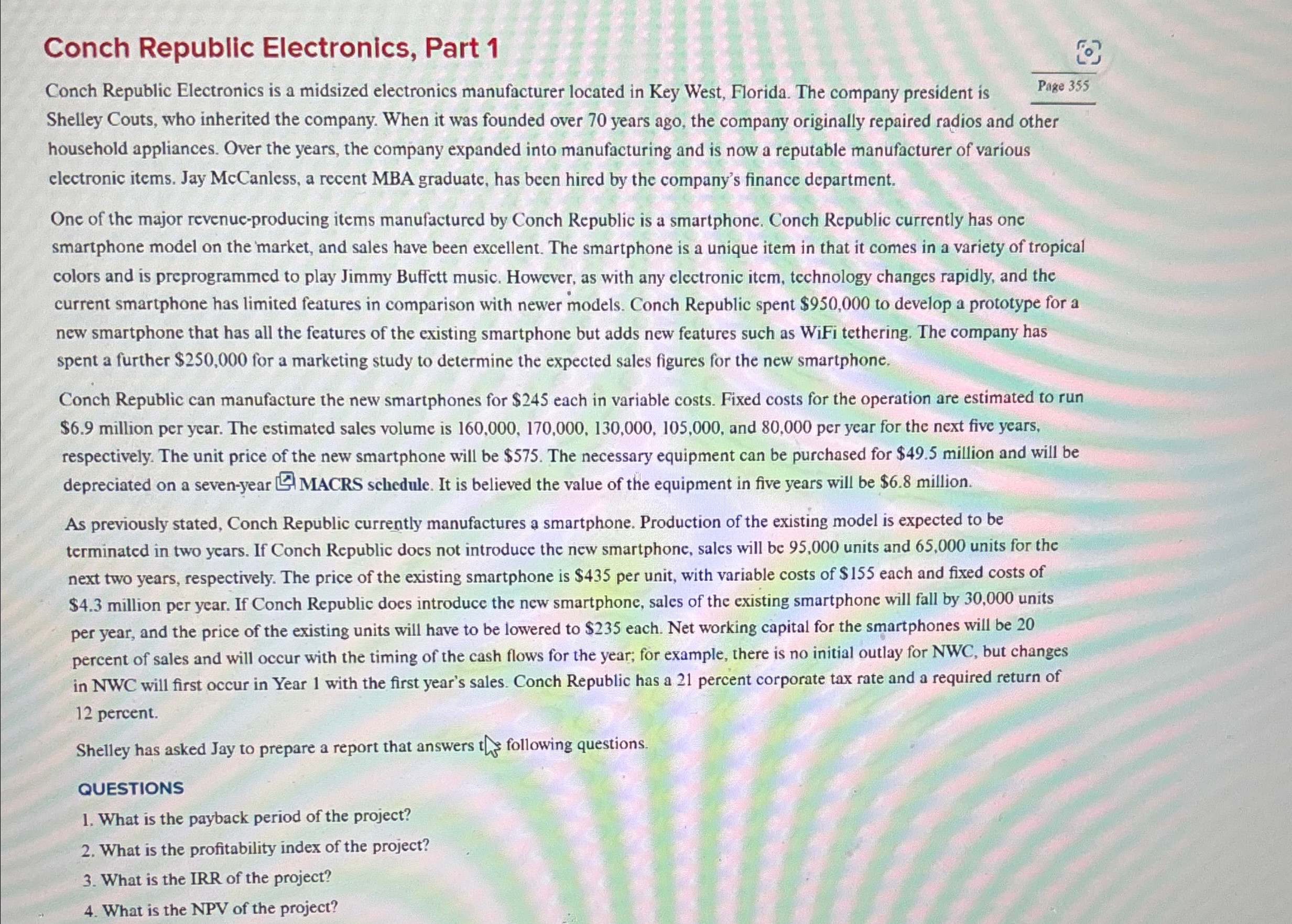 Solved Conch Republic Electronics, Part 1Conch Republic | Chegg.com