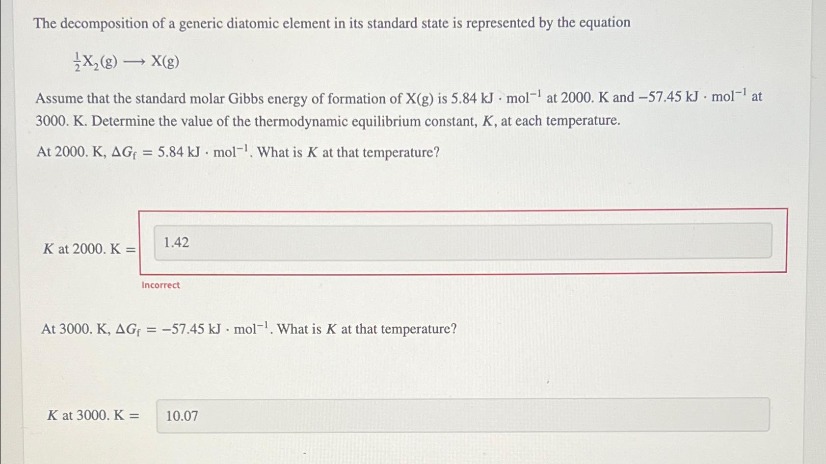 Solved The decomposition of a generic diatomic element in | Chegg.com