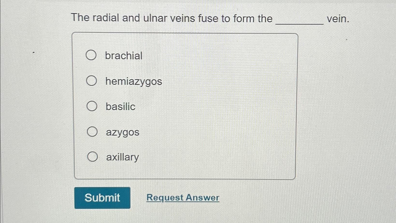 Solved The radial and ulnar veins fuse to form the | Chegg.com