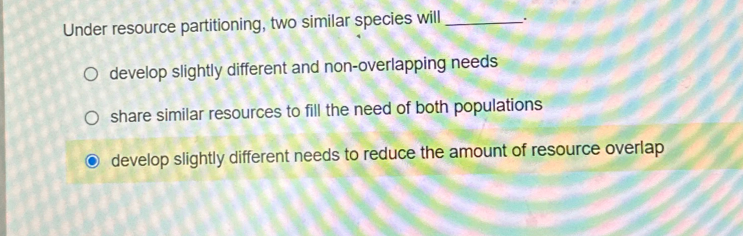 Solved Under resource partitioning, two similar species | Chegg.com