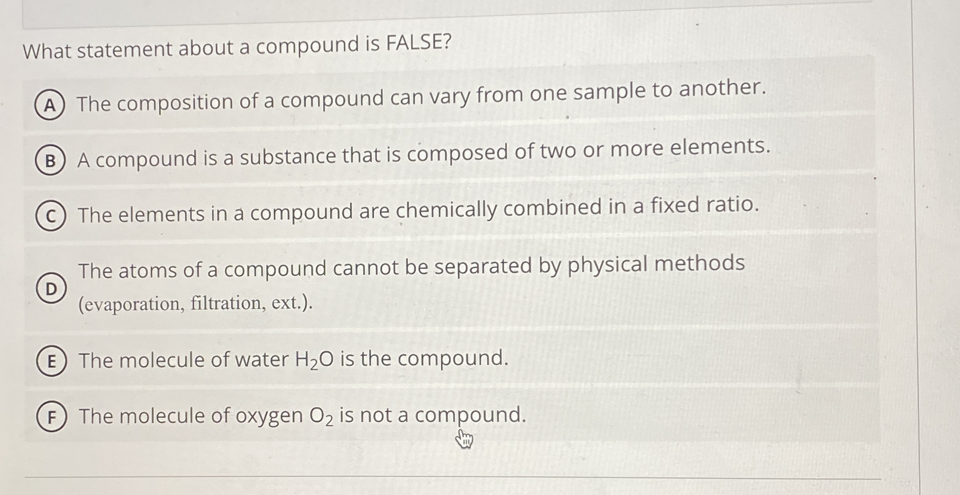 Solved What statement about a compound is FALSE?The | Chegg.com